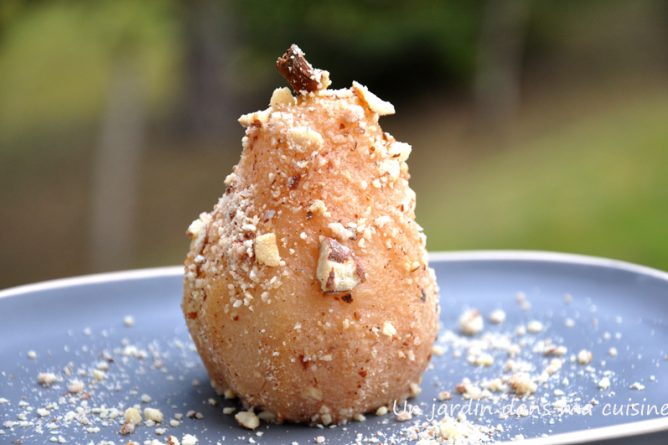 poires confites épices chocolat et pralin - Un jardin dans ma cuisine
